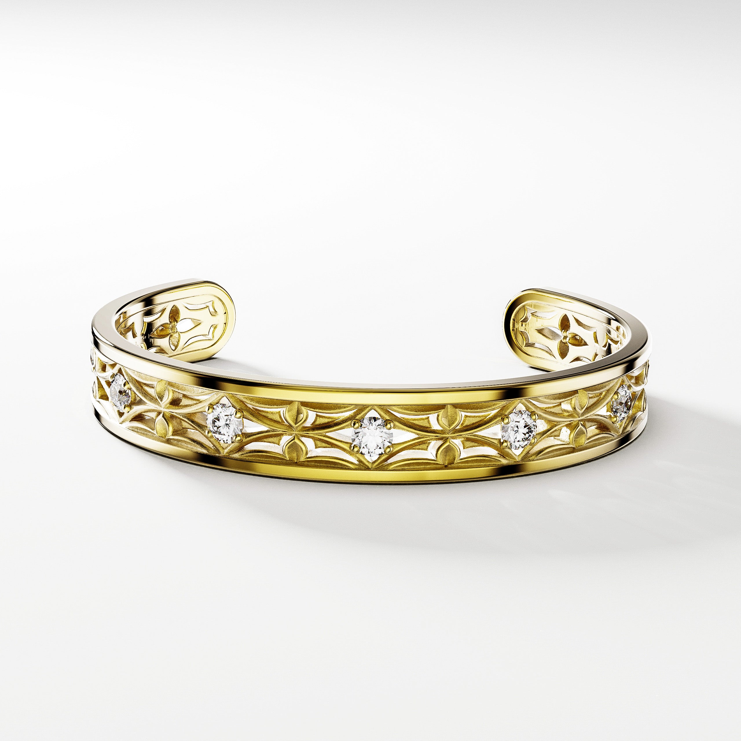 Leger Openwork Cuff Bracelet in 18k Gold with 9 Diamonds – Saint Bones