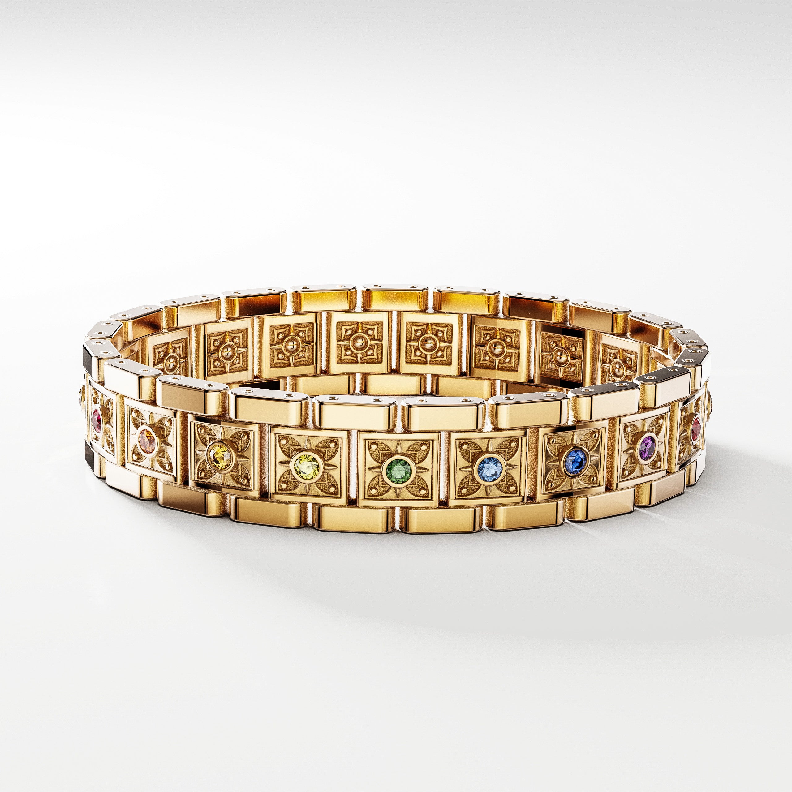 SB Signature Bracelet in 18k Gold with Rainbow Sapphires – Saint Bones