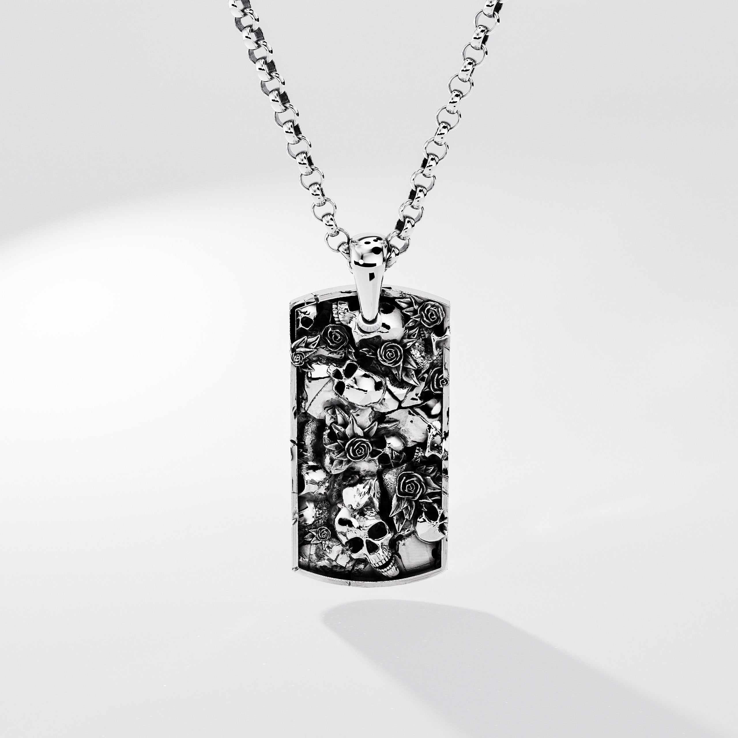 Skulls n Roses Tag in Sterling Silver – Saint Bones